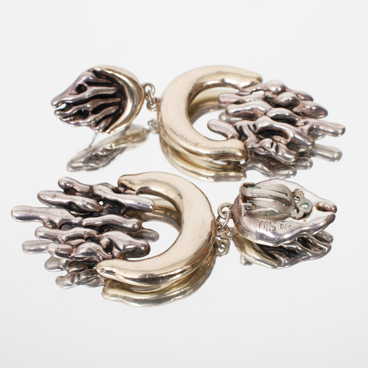 O.S Sterling Electro Form Abstract Dangle Clip-On's | Mercy Vintage