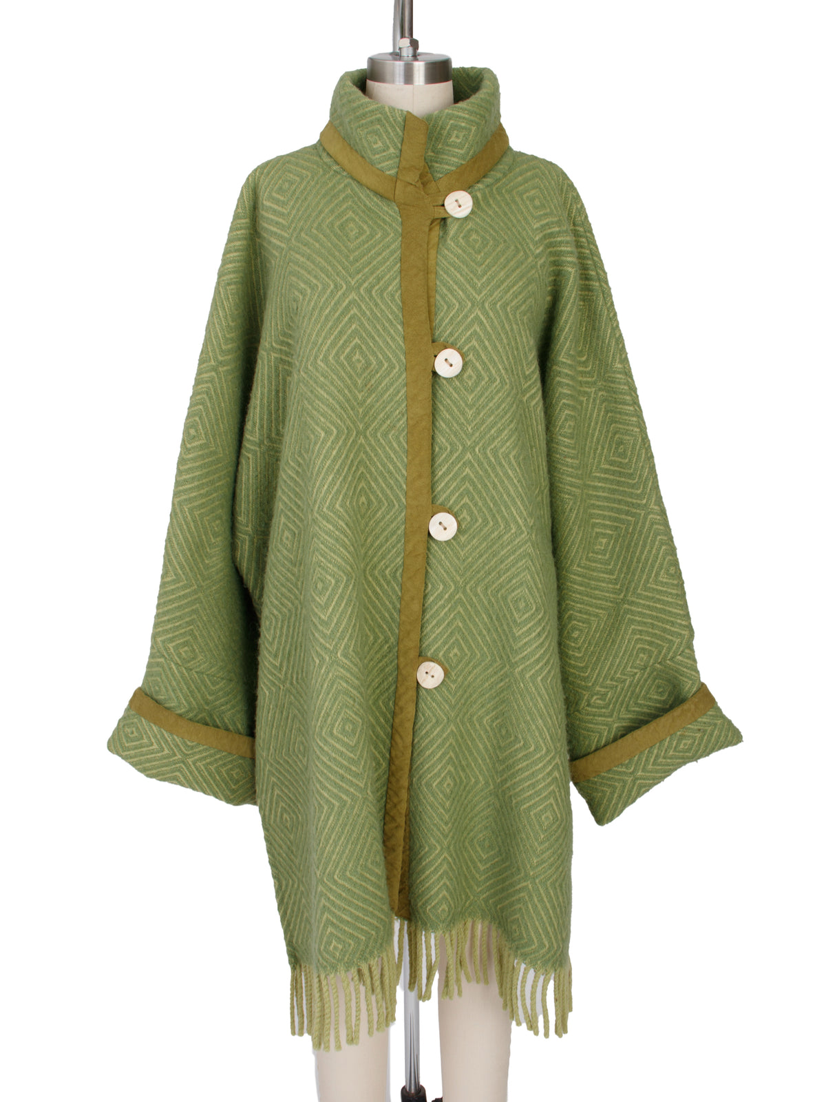 1990s Wool Geometric Pattern Fringe Trim Coat | Mercy Vintage