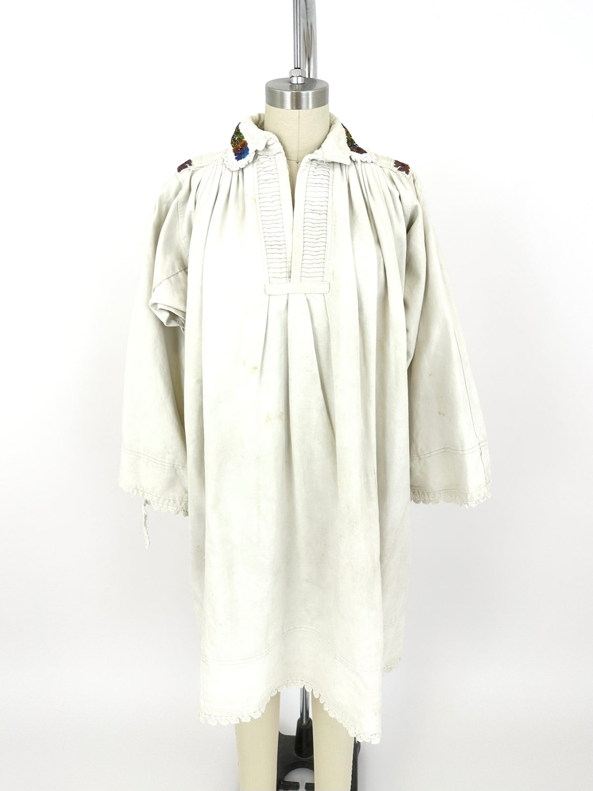 Antique Hungarian Linen Beaded Smock | Mercy Vintage